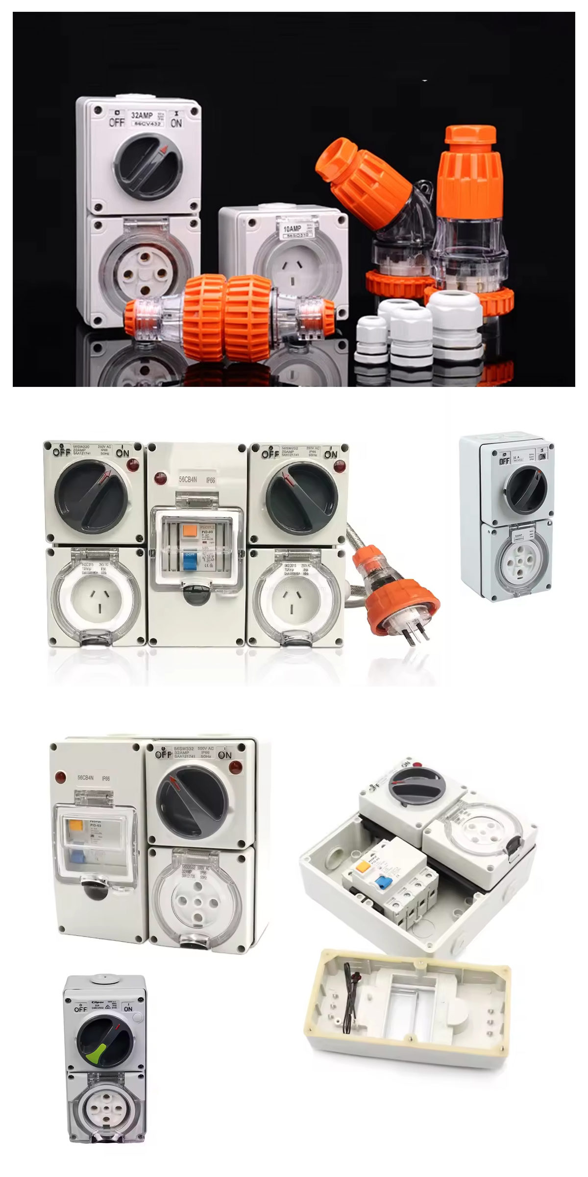 PS-56CV-E9 Rcd Protected Outlets IP65 Waterproof Combination Socket ...