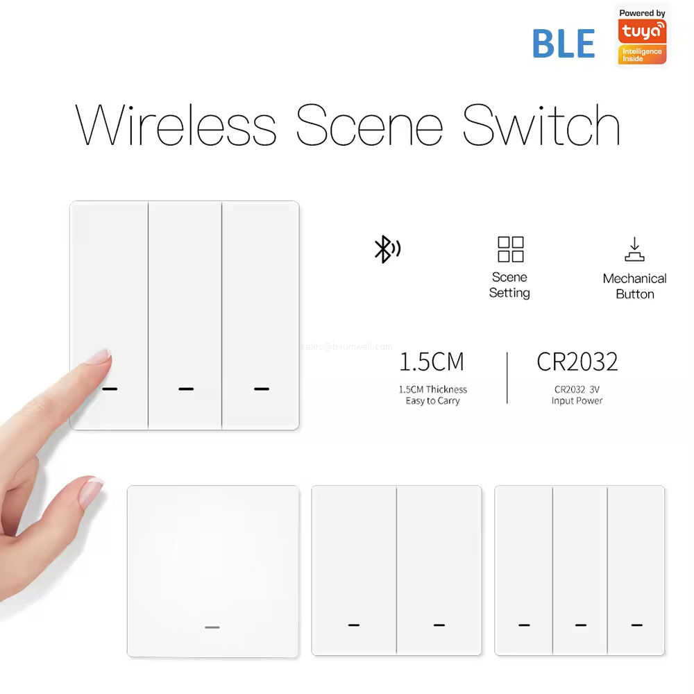 1-3 Gang Tuya/Zigbee BLE WiFi Smart Push Button Scene Switch Battery ...