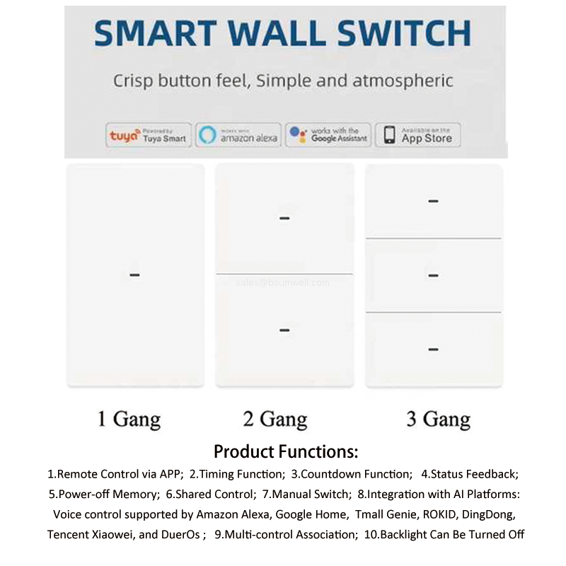 Multi-control 3 Gang Triple-Key Smart Wall Switch 16A with Blue ...