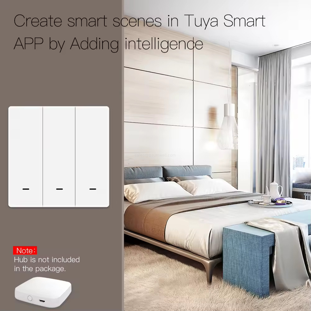 1-3 Gang Tuya/Zigbee BLE WiFi Smart Push Button Scene Switch Battery ...