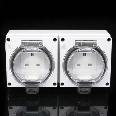 IP66 Dual Outdoor UK Socket Box 2-Gang RCD Weatherproof Socket for ...